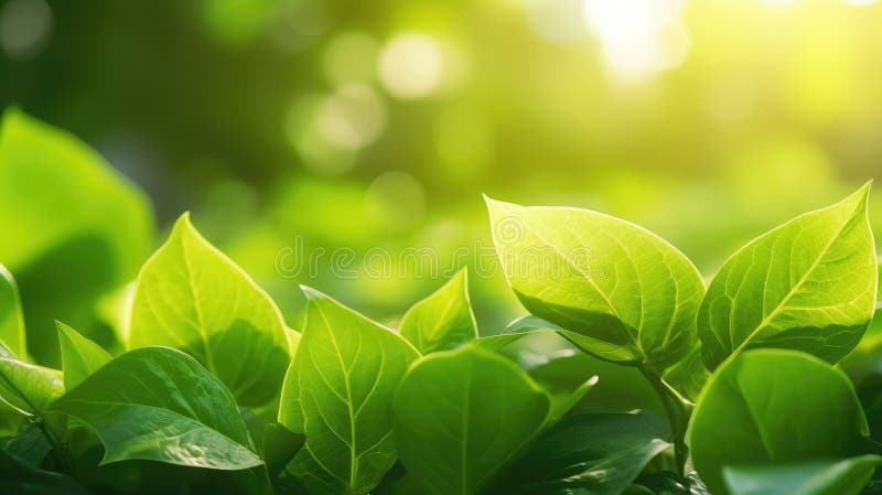 Eco-Friendly Elegance: Green Leaf Close-Up on Sunlit Blurred Greenery ...