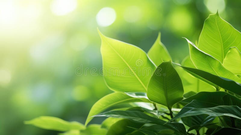Eco-Friendly Elegance: Green Leaf Close-Up on Sunlit Blurred Greenery ...