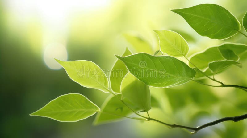 Eco-Friendly Elegance: Green Leaf Close-Up on Sunlit Blurred Greenery ...