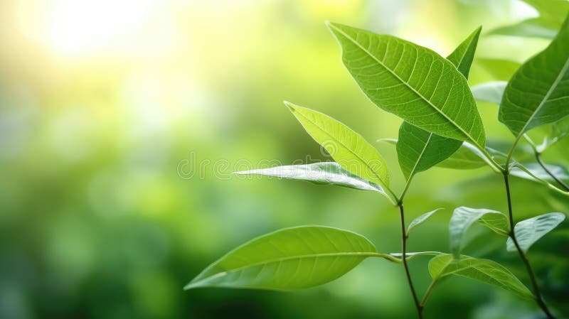 Eco-Friendly Elegance: Green Leaf Close-Up on Sunlit Blurred Greenery ...