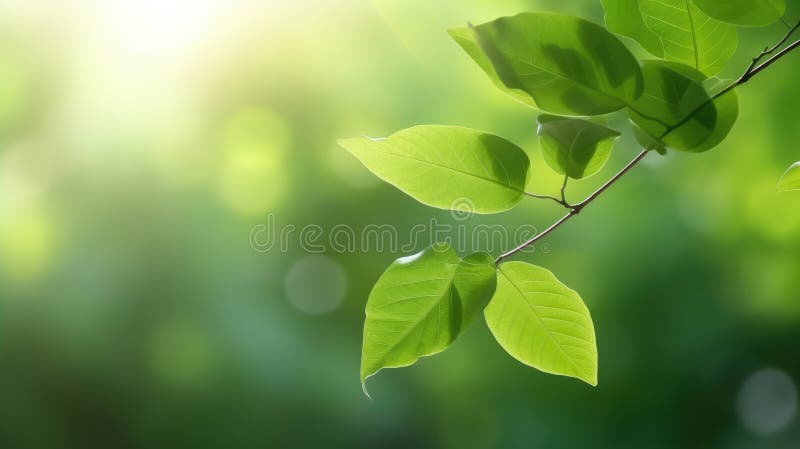 Eco-Friendly Elegance: Green Leaf Close-Up on Sunlit Blurred Greenery ...