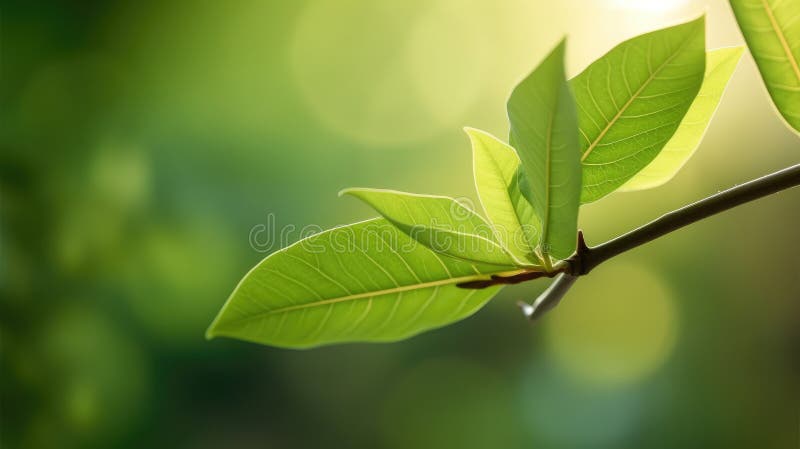 Eco-Friendly Elegance: Green Leaf Close-Up on Sunlit Blurred Greenery ...