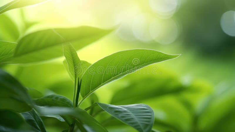 Eco-Friendly Elegance: Green Leaf Close-Up on Sunlit Blurred Greenery ...