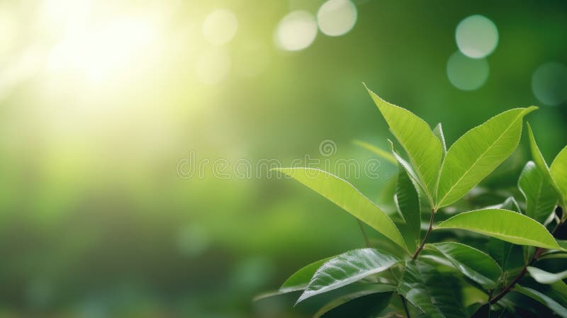 Eco-Friendly Elegance: Green Leaf Close-Up on Sunlit Blurred Greenery ...