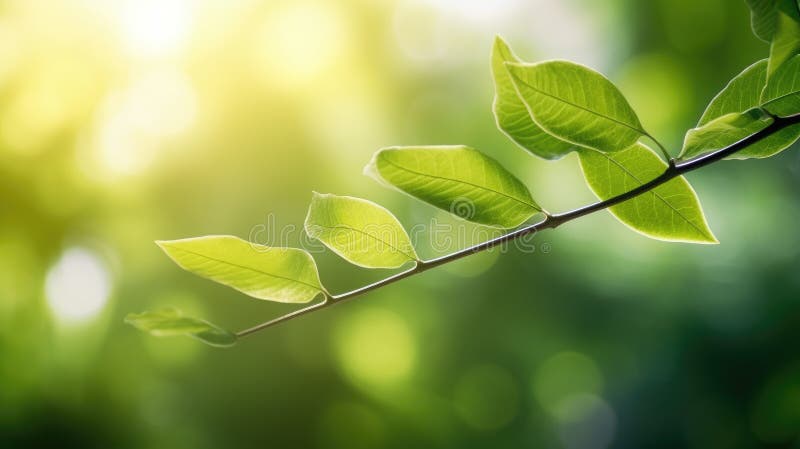 Eco-Friendly Elegance: Green Leaf Close-Up on Sunlit Blurred Greenery ...