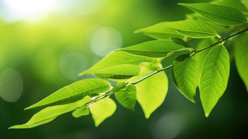 Eco-Friendly Elegance: Green Leaf Close-Up on Sunlit Blurred Greenery ...