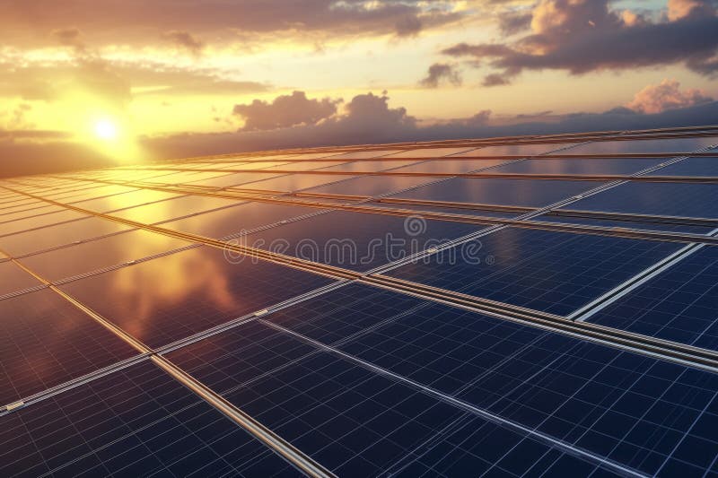 Eco-Friendly Energy: Solar Panels at Sunset Stock Illustration ...