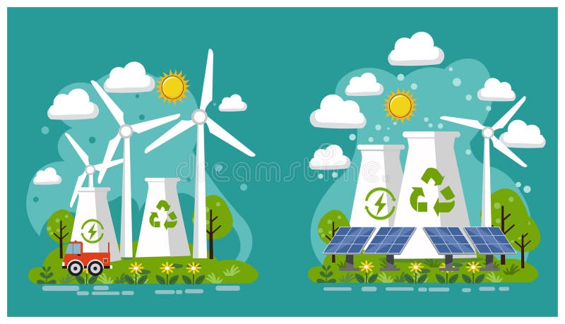 Eco-Friendly Energy Sources Vector Illustration Set Stock Vector ...