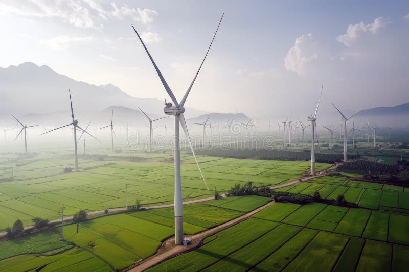 Eco-Friendly Energy, Wind Turbines in Rural Fields Stock Illustration ...