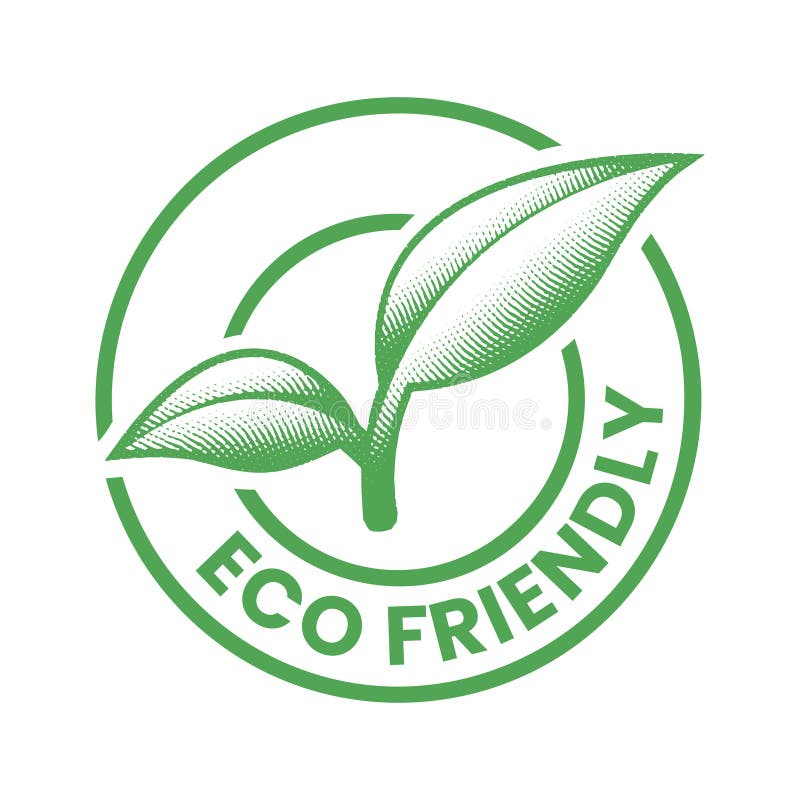 Eco Friendly Engraved Round Icon with 2 Leaves Stock Vector - Illustration of leaf, graphic ...