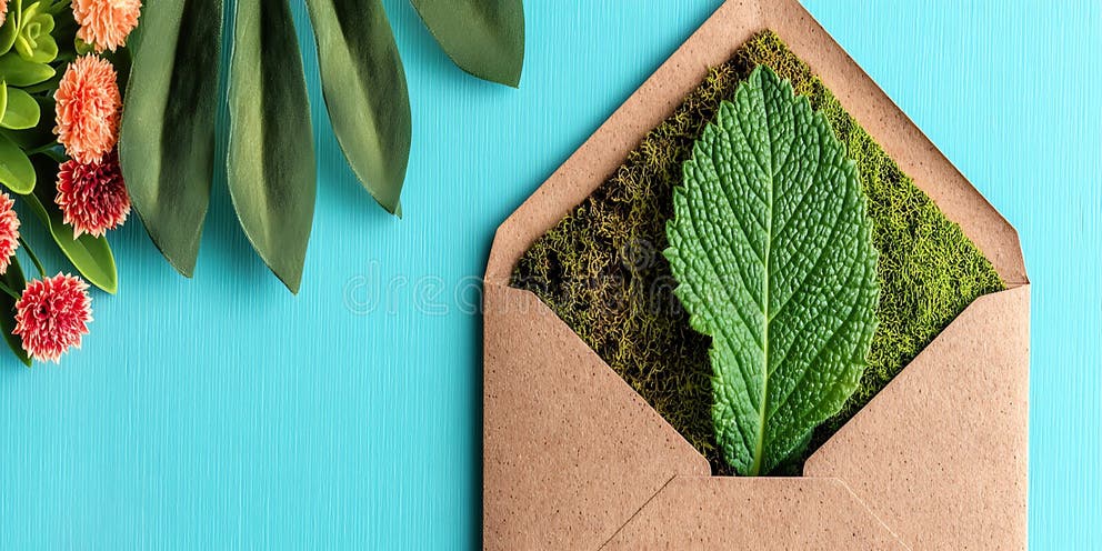 Eco-Friendly Envelope with Nature Decor Stock Image - Image of plant ...