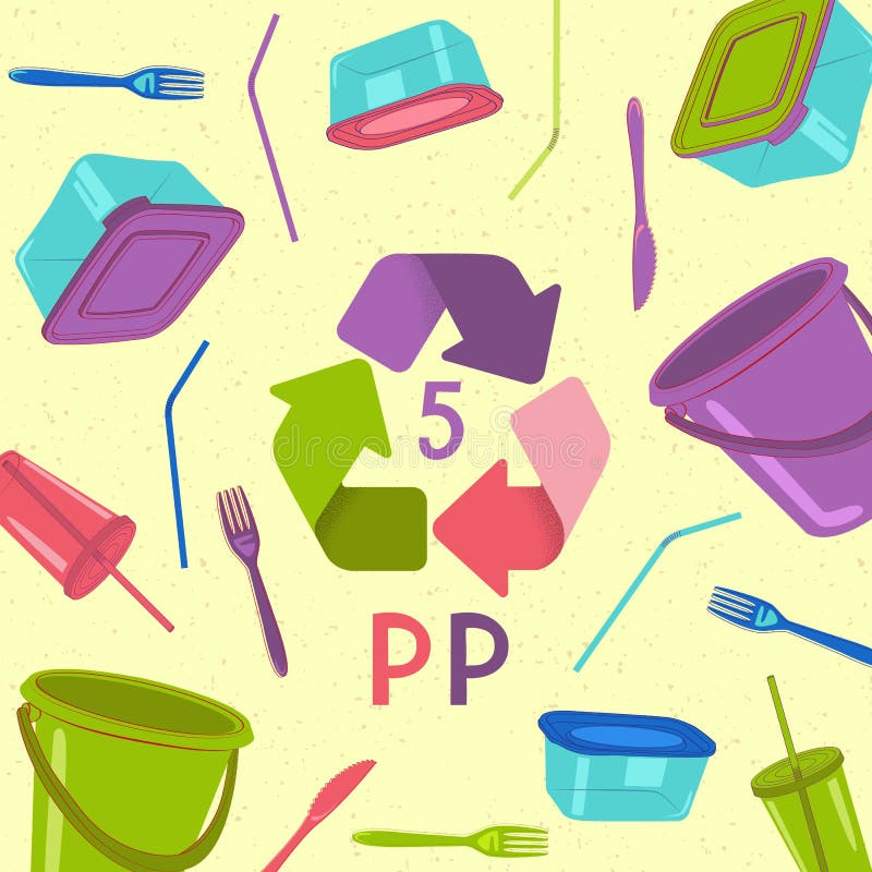 Waste Recycling. Banner with Plastic Dishes and Polypropylene ...