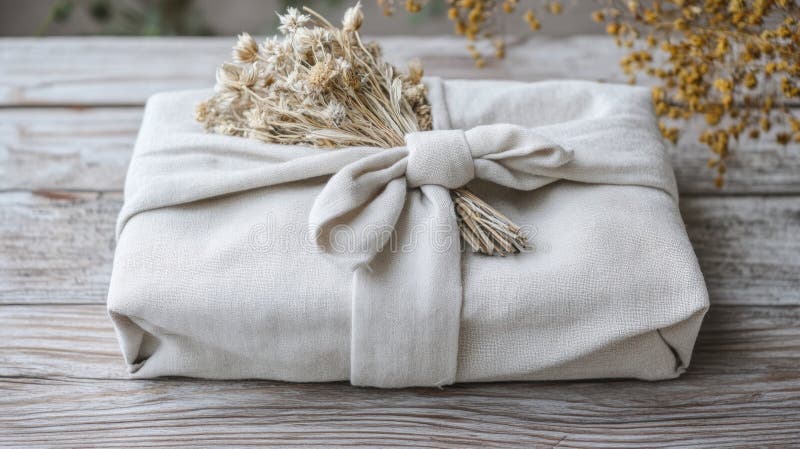 Eco-Friendly Fabric Gift Wrap with Dried Flower Bouquet Stock Image ...