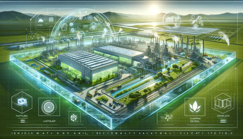 Eco Friendly Factory Compound on Green Background. 3D Illustration ...