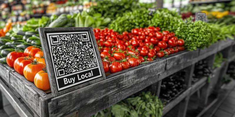 Eco Friendly Farmers Market with Fresh Vegetables and Floating QR Code ...