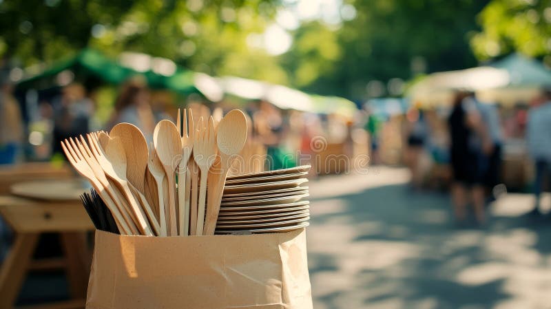 Eco-Friendly Food Stall at the Fair with Sustainable Packaging Stock ...
