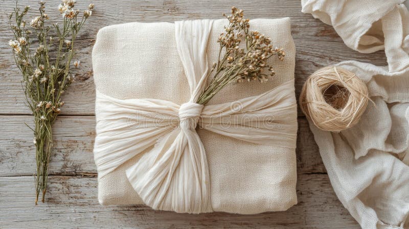 Eco-friendly Gift Wrapping Flat Lay with Natural Materials and Rustic ...