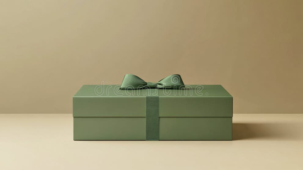 Eco-friendly Green Packaging Box with Elegant Bow on a Beige Background ...
