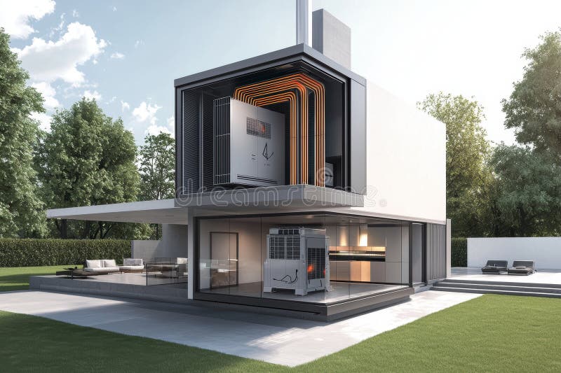 Eco-Friendly Heat Pump System in a Modern Home for Energy Efficiency ...