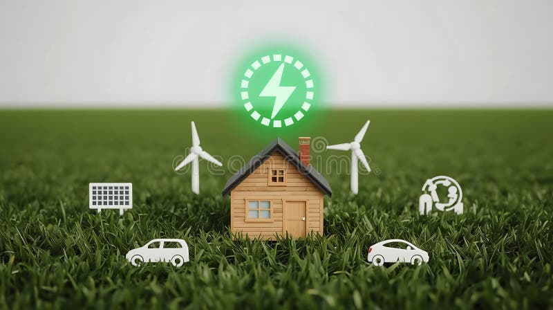 Eco Friendly Home with Renewable Energy Sources Stock Illustration ...