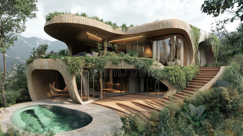 Eco-friendly Home with Sustainable Architecture, Natural Design.. Stock ...