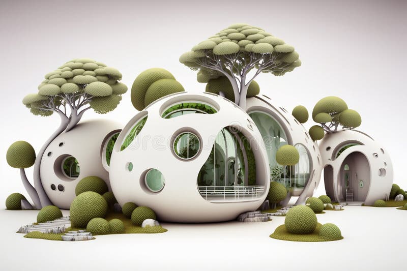 Eco Friendly Homes of the Future on White Background. Stock ...