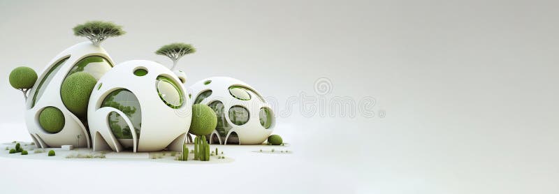Eco Friendly Homes of the Future on White Background. Stock ...