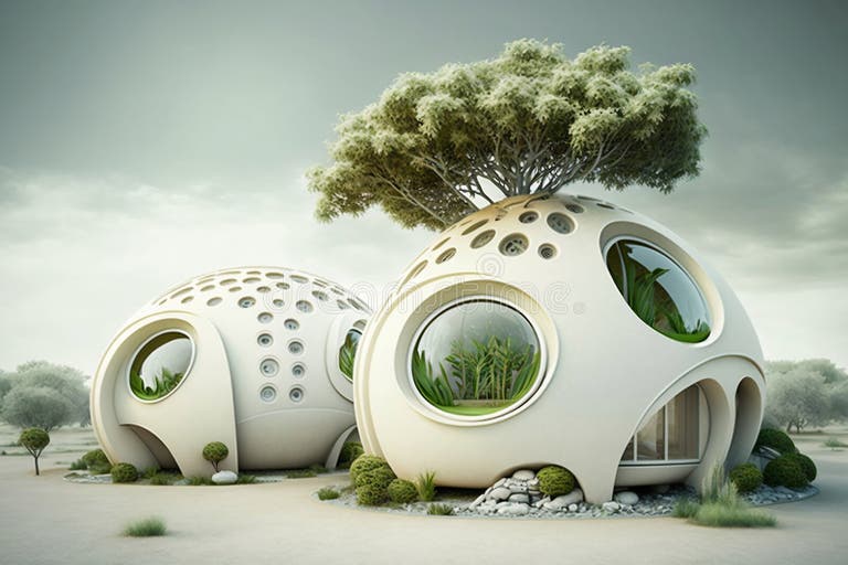Eco Friendly Homes of the Future on White Background. Stock ...