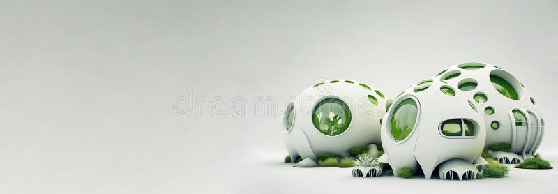Eco Friendly Homes of the Future on White Background. Stock ...