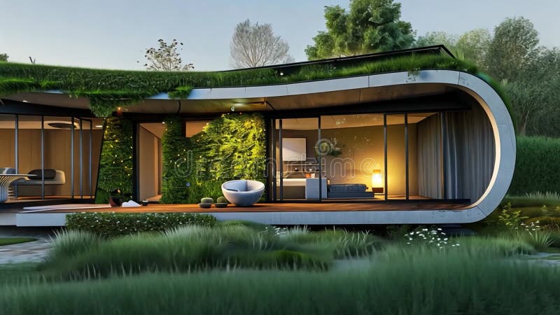 Eco-friendly House Designed with AI in a Lush Landscape Showcasing ...