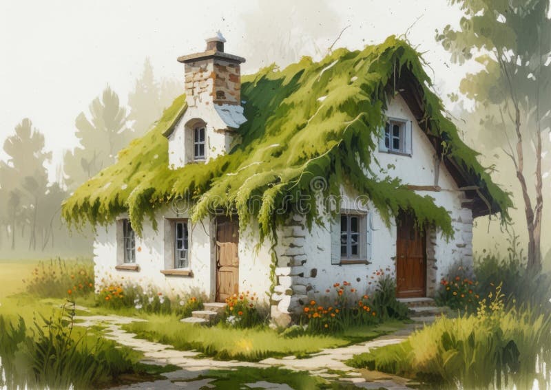 Eco Friendly House with a Green Moss on the Roof Stock Photo - Image of ...