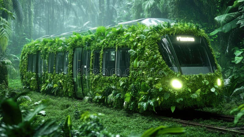 Eco-friendly Jungle Train Embraced by Lush Greenery in Rainforest Stock ...
