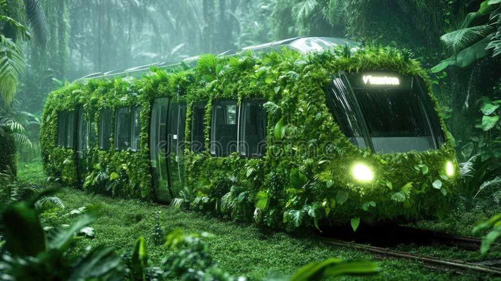 Eco-friendly Jungle Train Embraced by Lush Greenery in Rainforest Stock ...