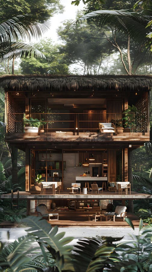 Eco-Friendly Jungle Treehouse with Modern Rustic Design Stock Photo ...