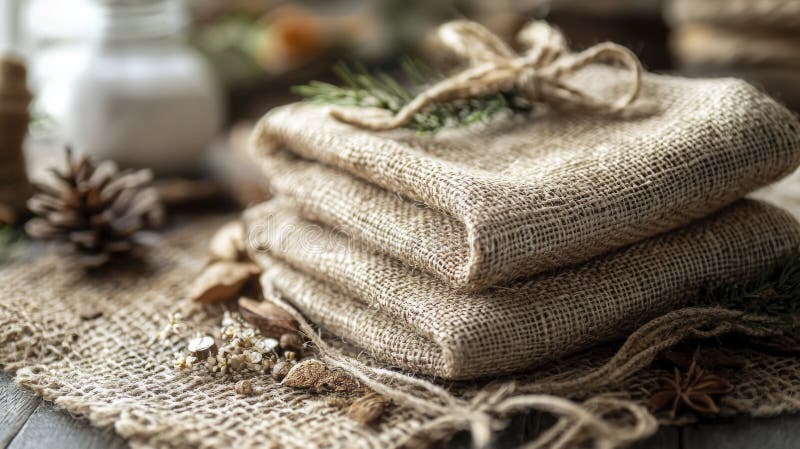 Eco-friendly Jute Material Bundle on a Rustic Table Natural Setup High ...