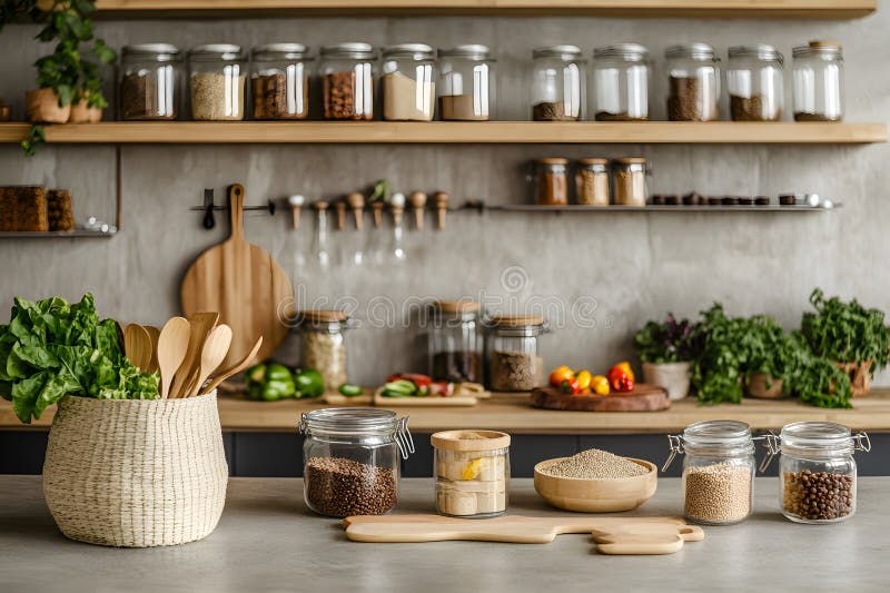An Eco-friendly Kitchen with Bamboo Utensils, Reusable Containers, and ...