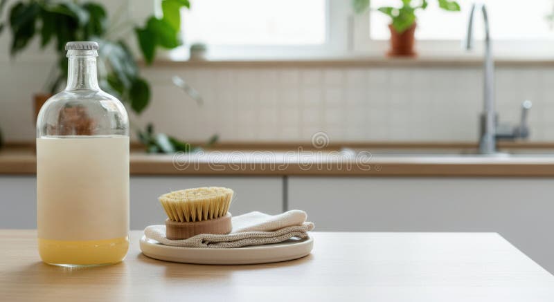 Eco-friendly Kitchen Cleaning Setup with Natural Brushes and Detergent ...