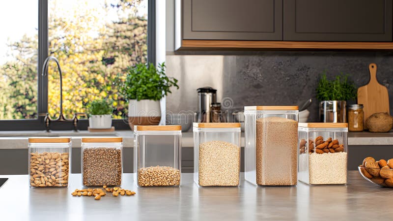 Eco-Friendly Kitchen Setup Featuring Reusable Containers for Zero Waste ...