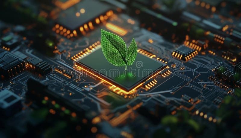 Eco Friendly Leaf Shaped Chip on Circuit Boards Symbolizing Sustainable ...