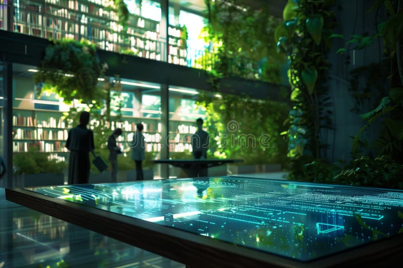 Eco-friendly Library Interior that Blends Nature. Stock Illustration ...