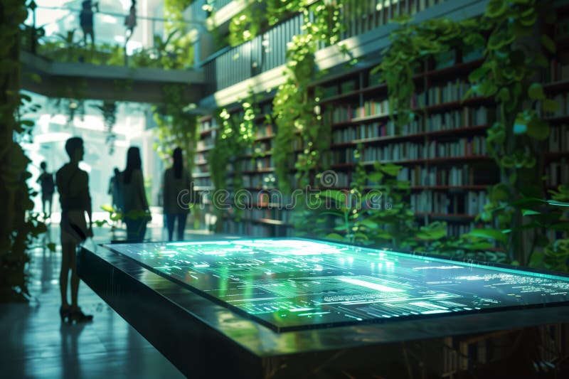 Eco-friendly Library Interior that Blends Nature. Stock Illustration ...