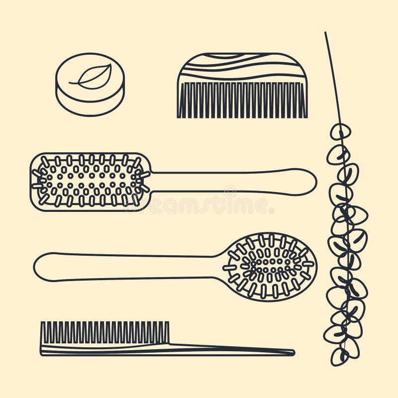 Eco Friendly Lifestyle Combs Set. Vector Illustration in a Line Drawing ...