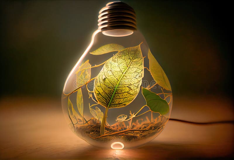 Eco-friendly Light Bulb with Leaves Inside. the Concept of Green Energy ...