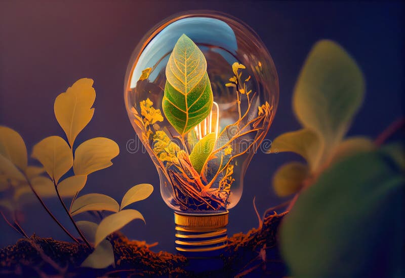 Eco-friendly Light Bulb with Leaves Inside. the Concept of Green Energy ...