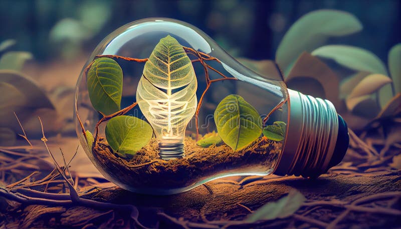 Eco-friendly Light Bulb with Leaves Inside. the Concept of Green Energy ...