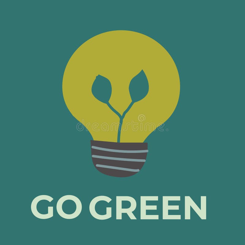 Eco-friendly Light Bulb with Plant Icon and Go Green Message on Teal ...