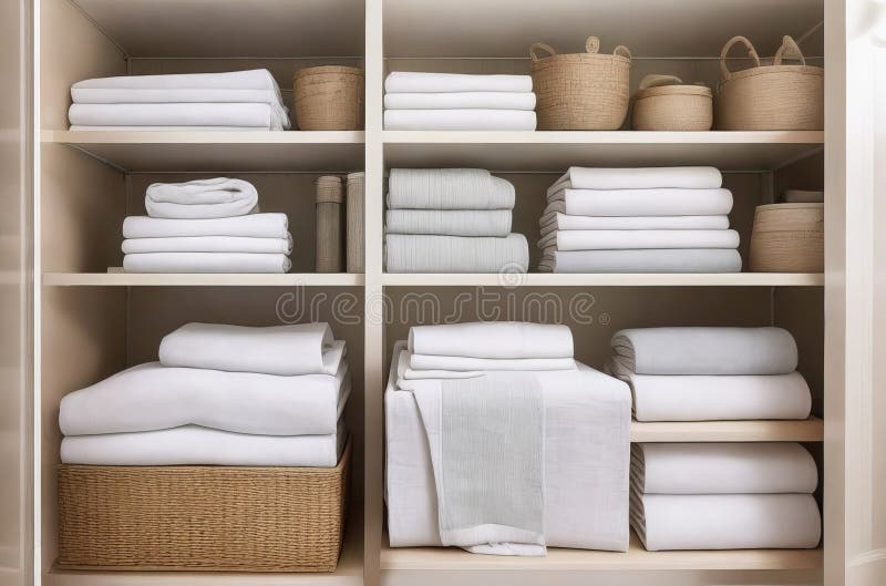 Eco-Friendly Linen Cupboard Organization with Neatly Folded Linens in ...