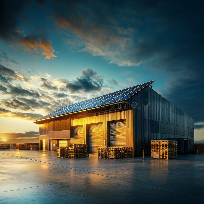 Eco-friendly Logistics Warehouse Equipped with Solar Panels and Energy ...