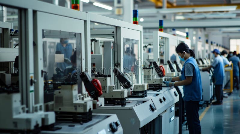 Eco Friendly Machine Assembly in Modern Sustainable Factory with Green ...