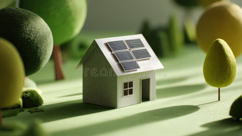 Eco-Friendly Model House with Solar Panels Stock Illustration ...
